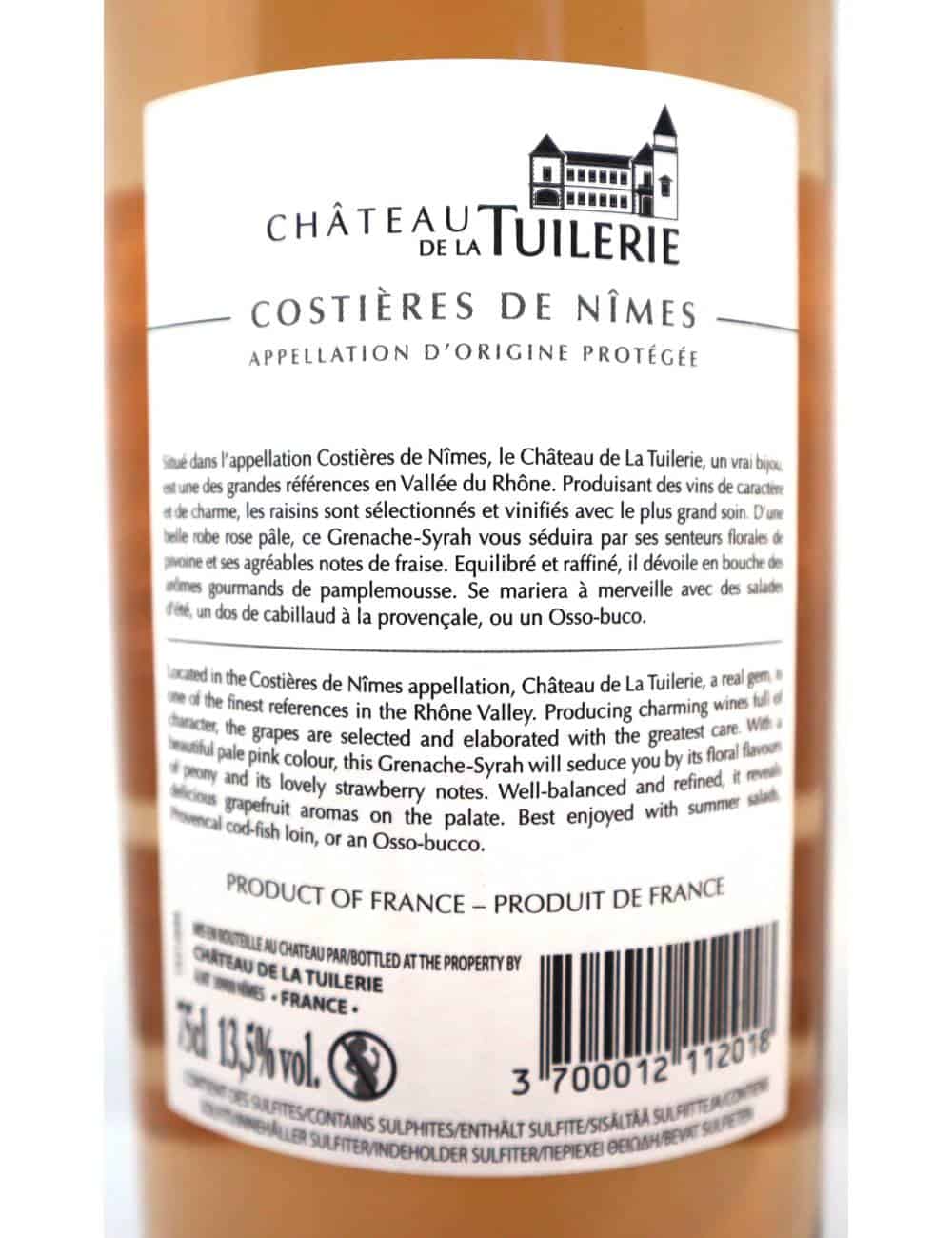 AOP Costières de Nîmes Rosé 75 cl - Château de la Tuilerie | Mas des ...