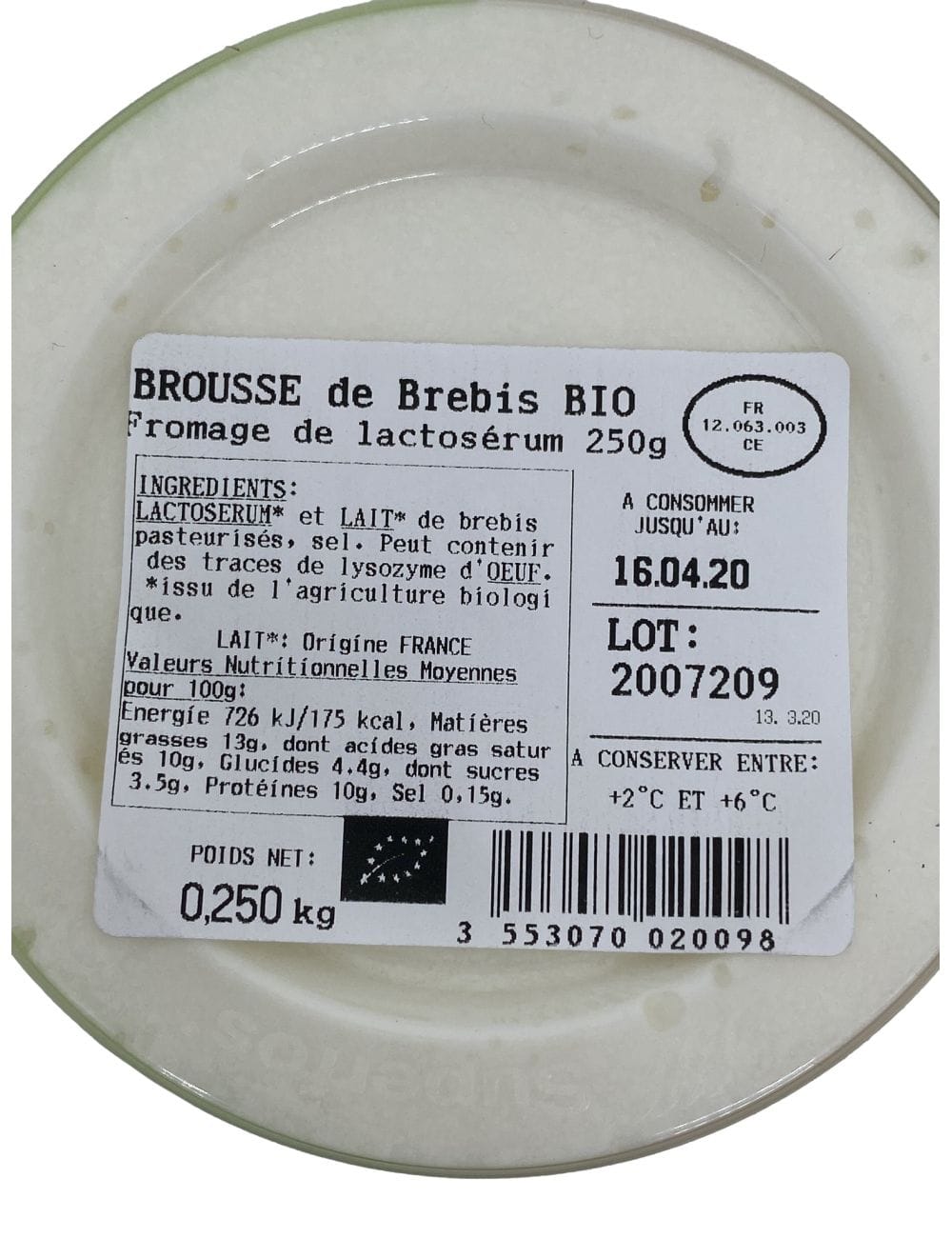 Brousse de brebis bio 250g | Mas des agriculteurs